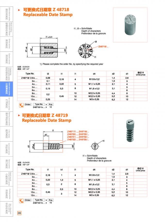 High Accuracy Replaceable Mold Date Stamp Z 48718