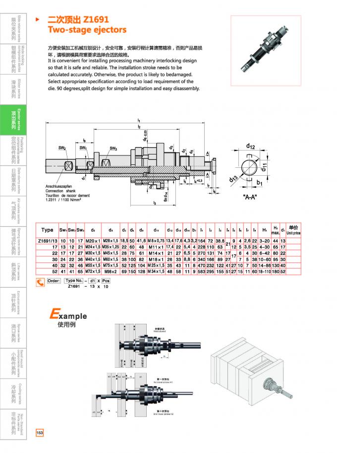 Steel Mold Standard Parts Ejector Series HASCO DIN DLC Coated Z1691 Two Stage Ejectors