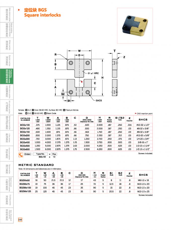 Plastic Injection Mold Parts Hasco Metric Standard BGS Square Interlock ...